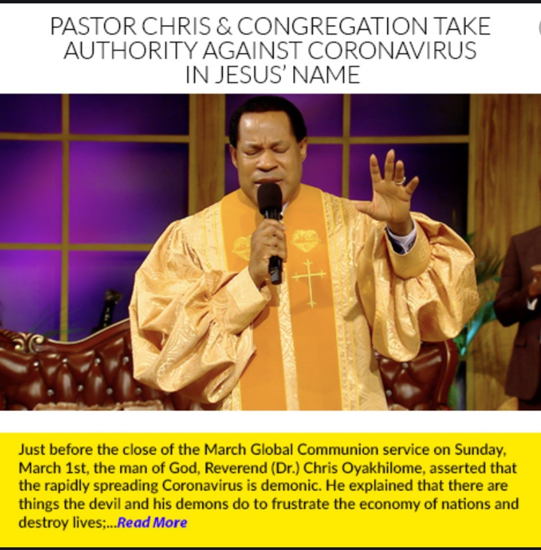 Pastor Chris's Prayers To Flatten The Curve And End The Ravages Of ...